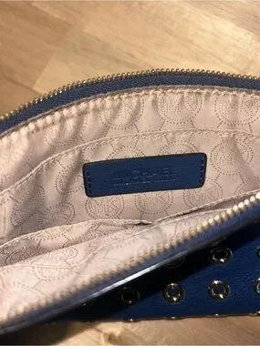 Michael Kors | Bags | Michael Kors Navy Leather Grommet Wristlet With ...